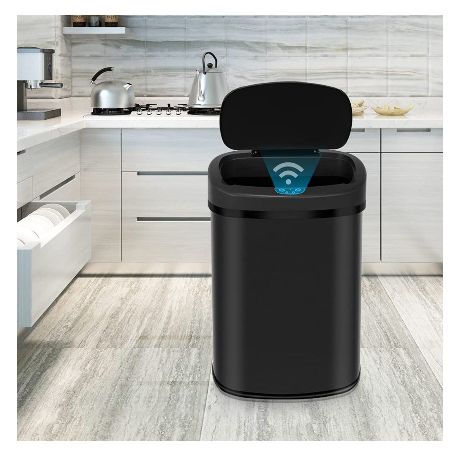 13 Gallon Stainless Steel Automatic Sensor Trash Can - No Touch Garbage ...