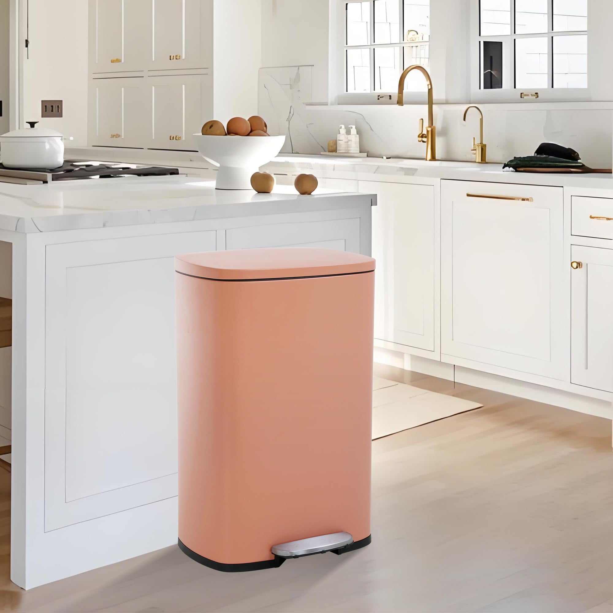 13 Gallon Stainless Steel Kitchen Trash Can, Foot Pedal Operated ...