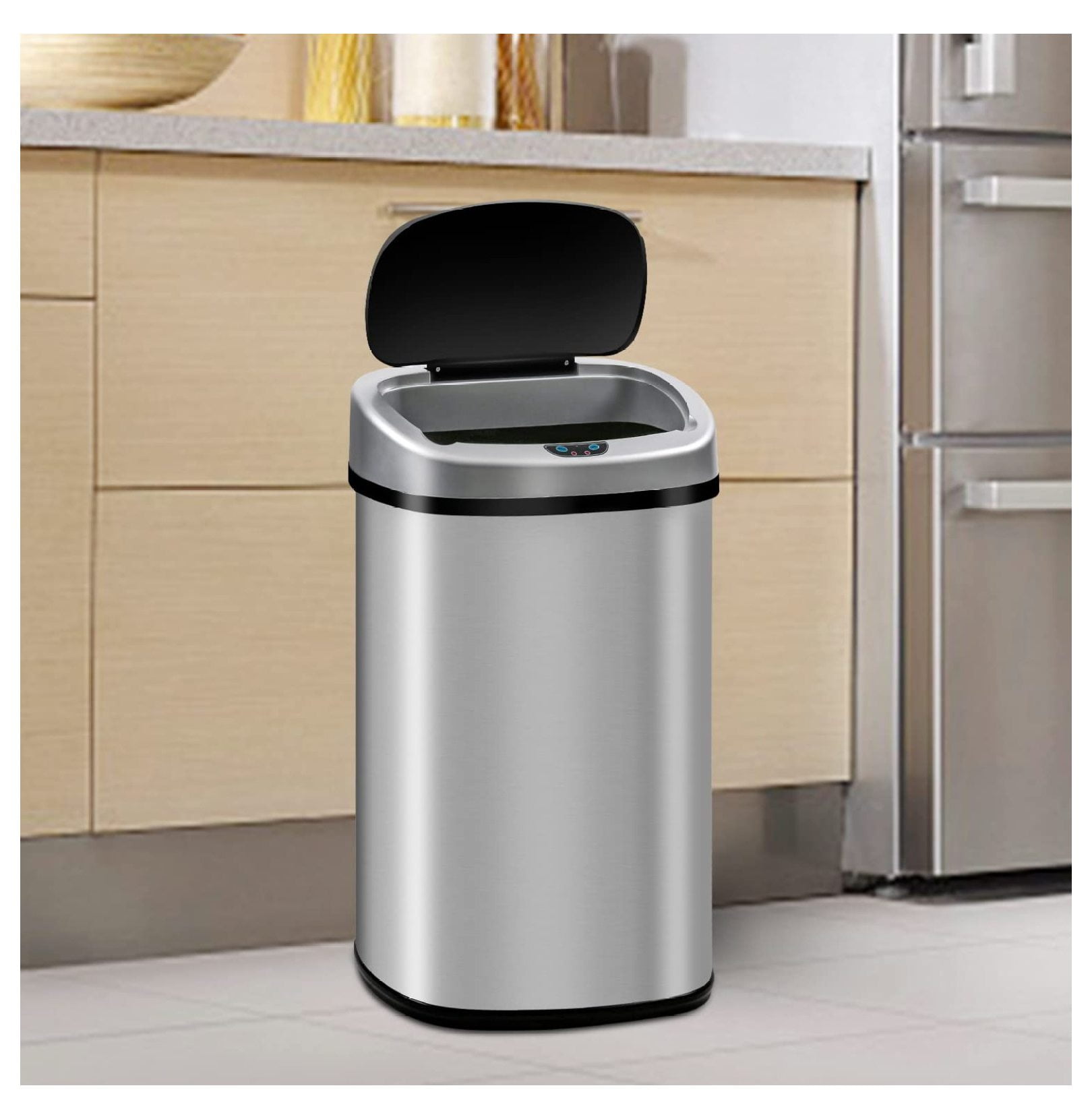 13 Gallon Stainless Steel Kitchen Trash Can with lid, Automatic Sensor ...