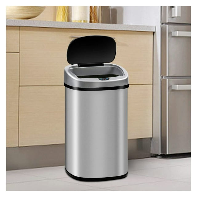 13 Gallon Stainless Steel Kitchen Trash Can with lid, Automatic Sensor ...