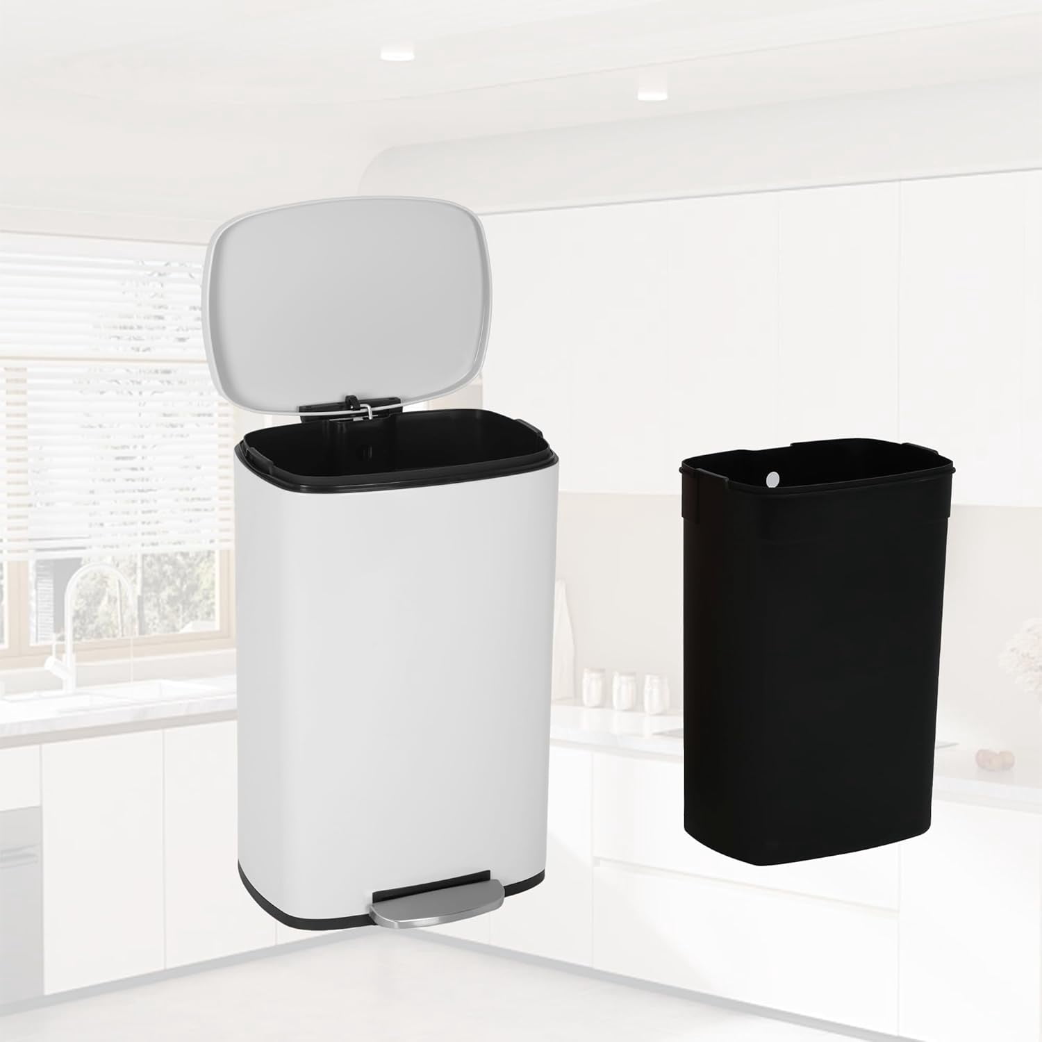 13Gallon Stainless Steel Trash Can with Durable Foot Pedal Removable ...