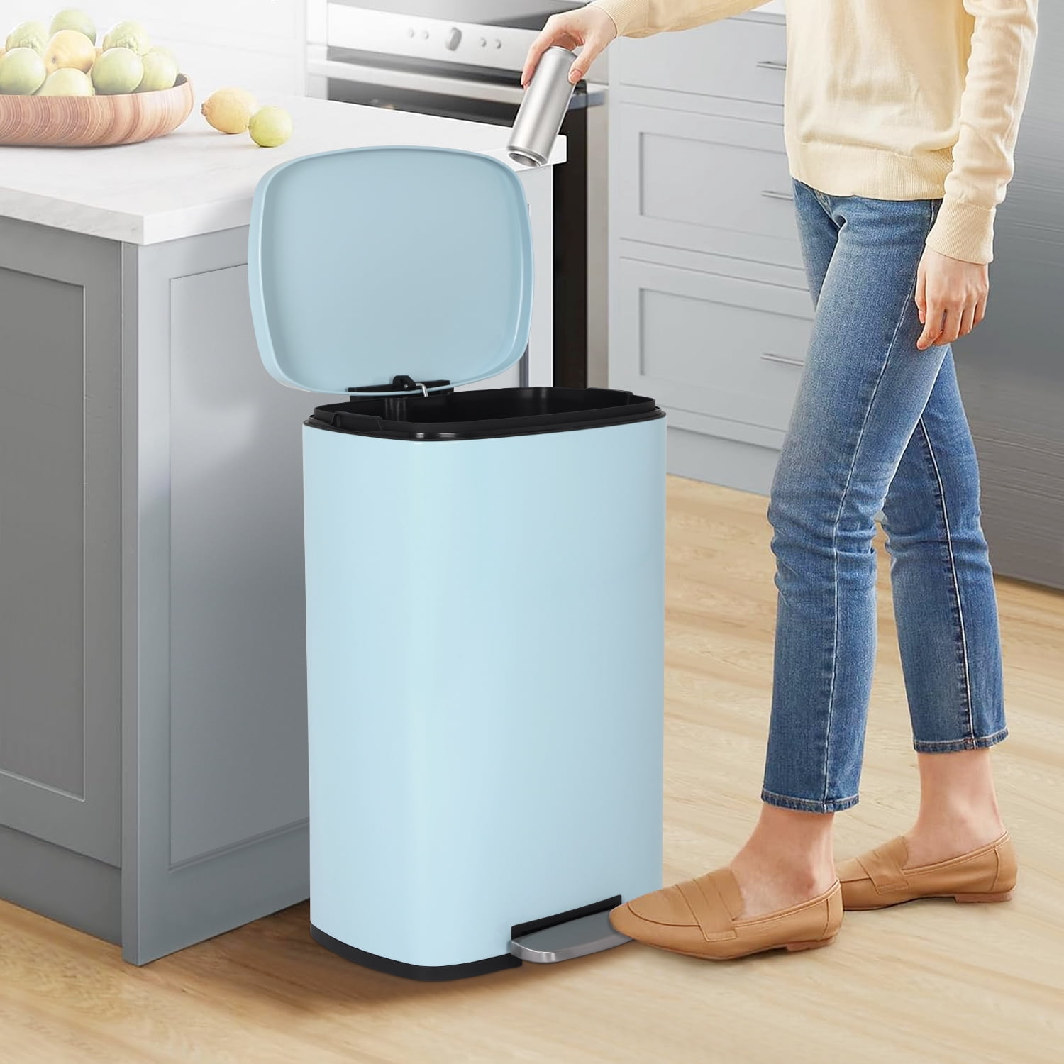 13 Gallon Stainless Steel Trash Can Kitchen Trash Can with Lid, Step ...