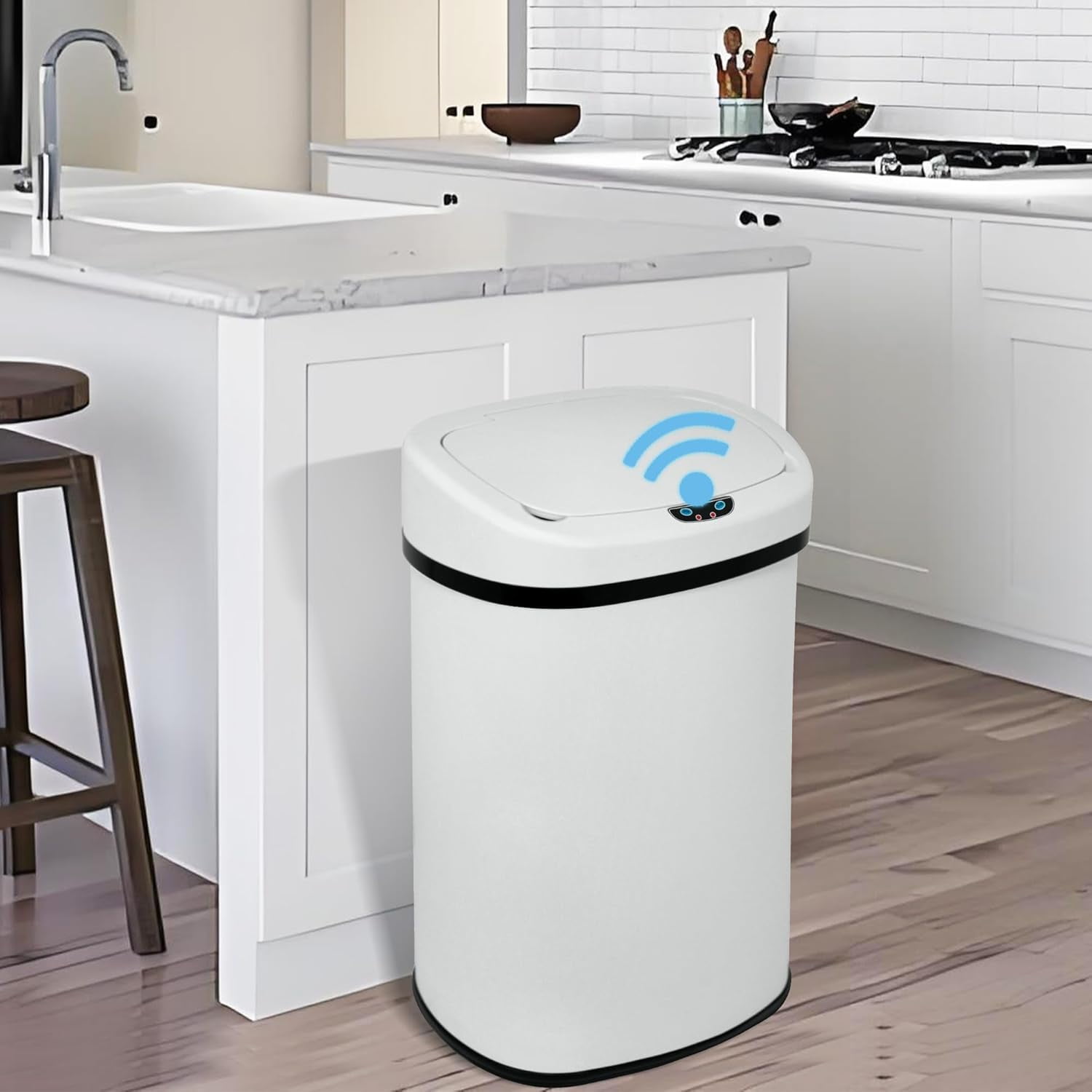 13 Gallon Stainless Steel Trash Can with Lid,Touch Free Automatic ...