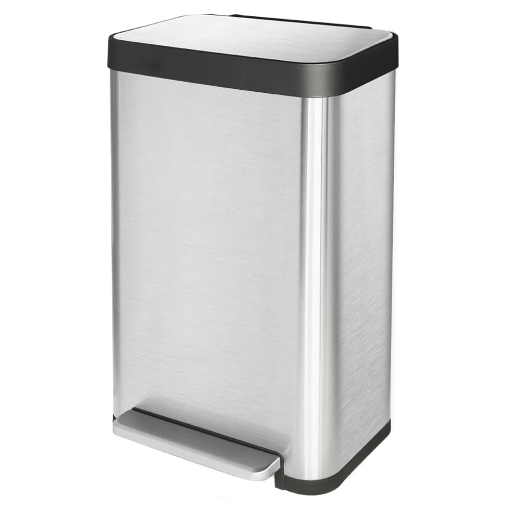 13 Gallon Stainless Steel Trash Can with Removable Inner Bucket, Soft ...
