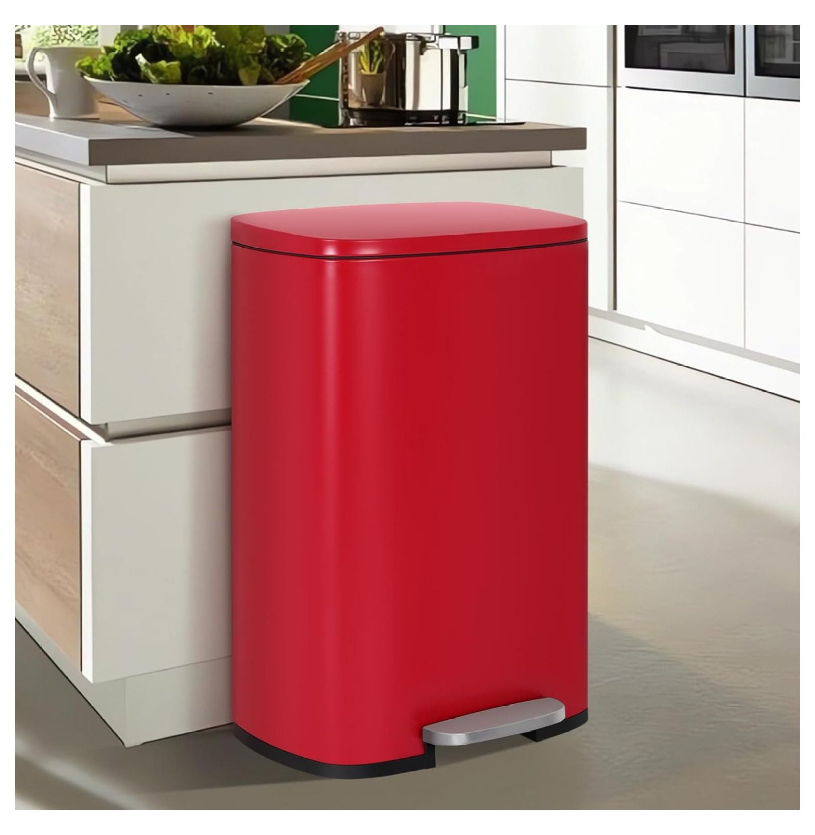 13 Gallon Stainless Steel Trash Can, Step Kitchen Garbage Can with Lid ...