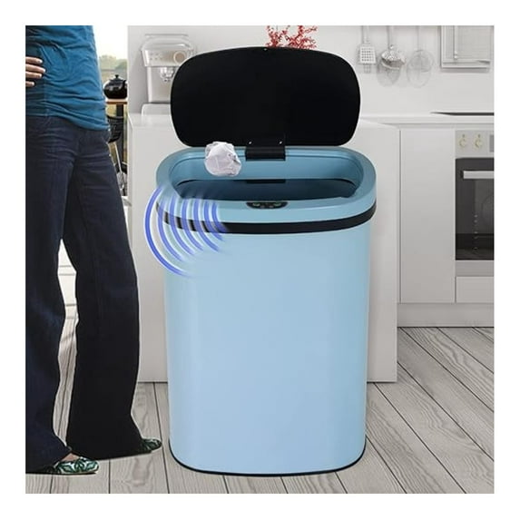 13 Gallon Stainless Steel Trash Can, Tall Kitchen Garbage Can with Lid, Automatic Sensor Trash ...