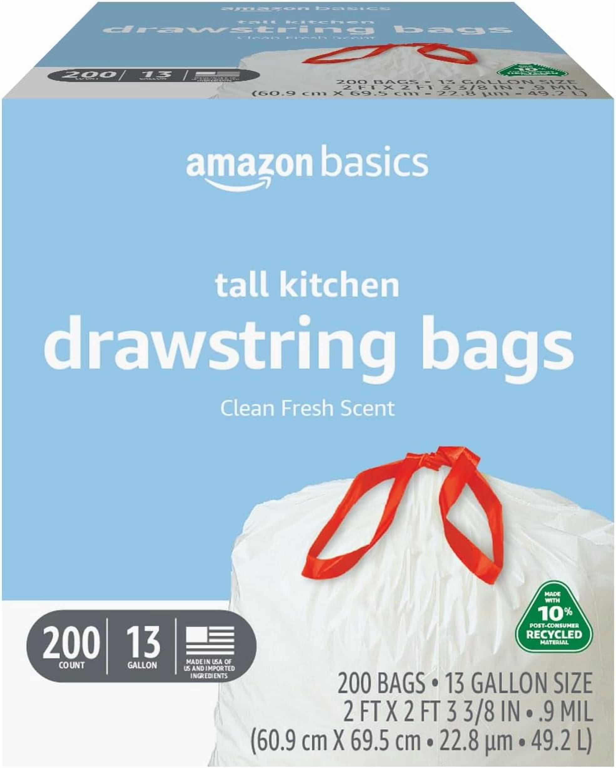 13 Gallon Tall Kitchen Drawstring Trash Bags, Clean Fresh Scent, 10% ...