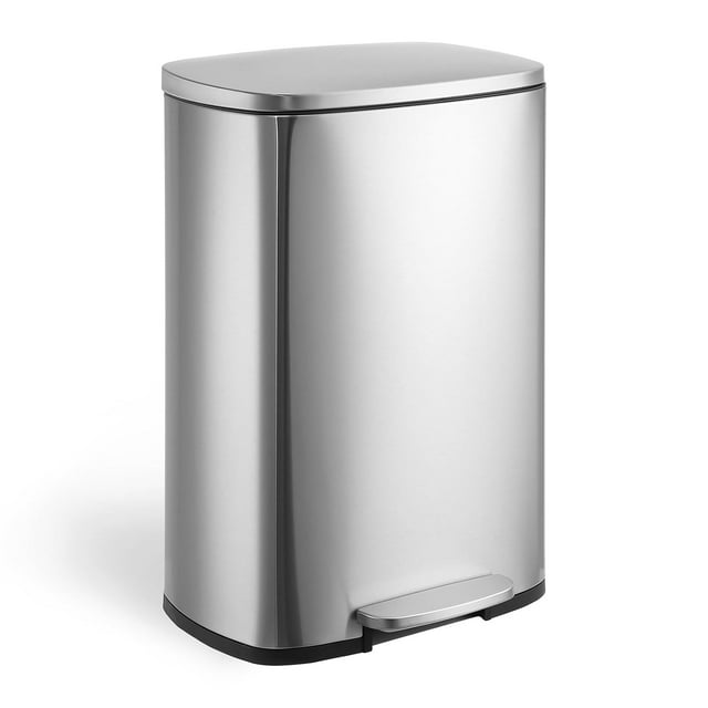13 Gallon Tall Kitchen Garbage Can, Stainless Steel Trash Bin with Soft-Close Lid, Step Pedal ...