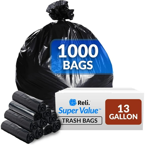 13 Gallon Trash Bags | 1000 Bags | Black | Tall Kitchen | Strong ...
