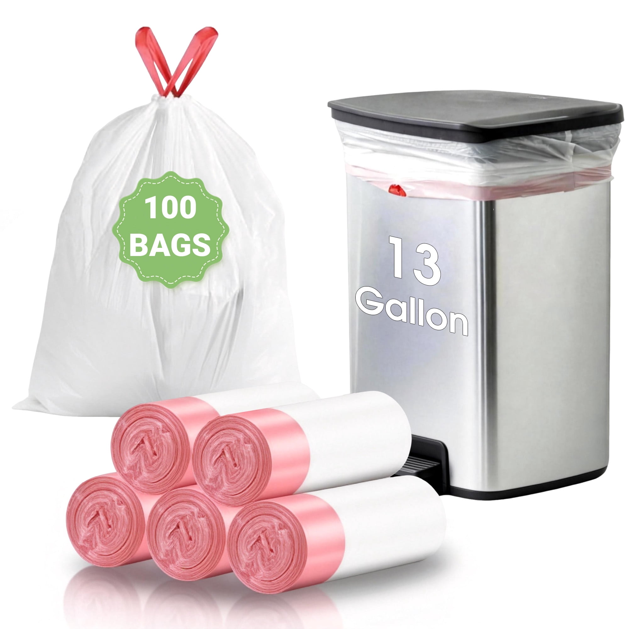 13 Gallon Trash Bags Drawstring 100 Count, Kitchen Trash Bags, Tear ...