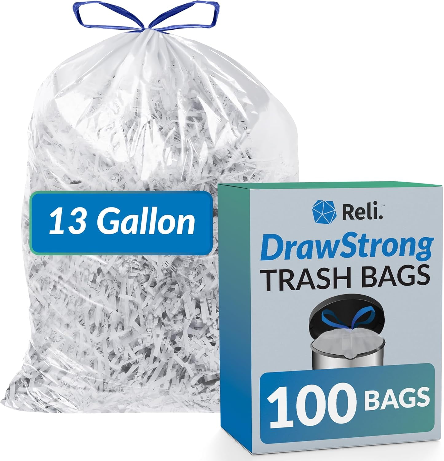 13 Gallon Trash Bags Drawstring (100 Count) | Tall Kitchen Garbage Bags ...