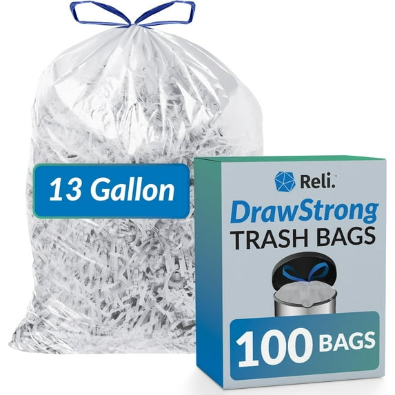 13 Gallon Trash Bags Drawstring (100 Count) | Tall Kitchen Garbage Bags ...