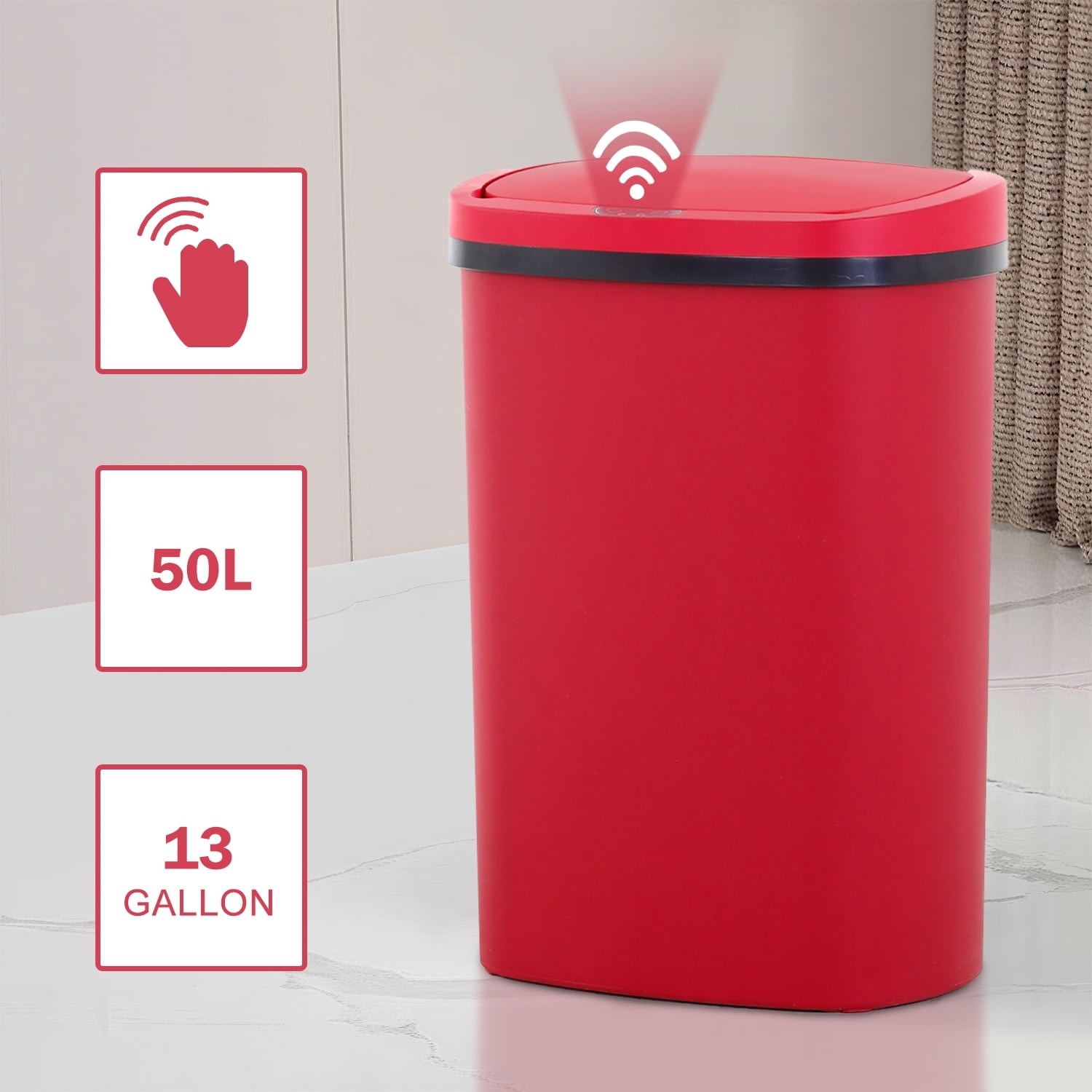 13 Gallon Trash Can Automatic Kitchen Garbage Can with Lid Touchless ...