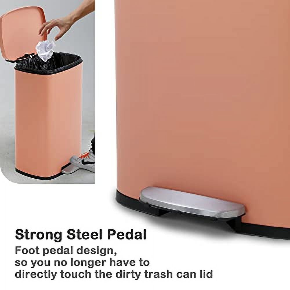 13 Gallon Trash Can, Brushed Stainless Steel Kitchen Trash Can with Soft-Close Lid, Fingerprint ...