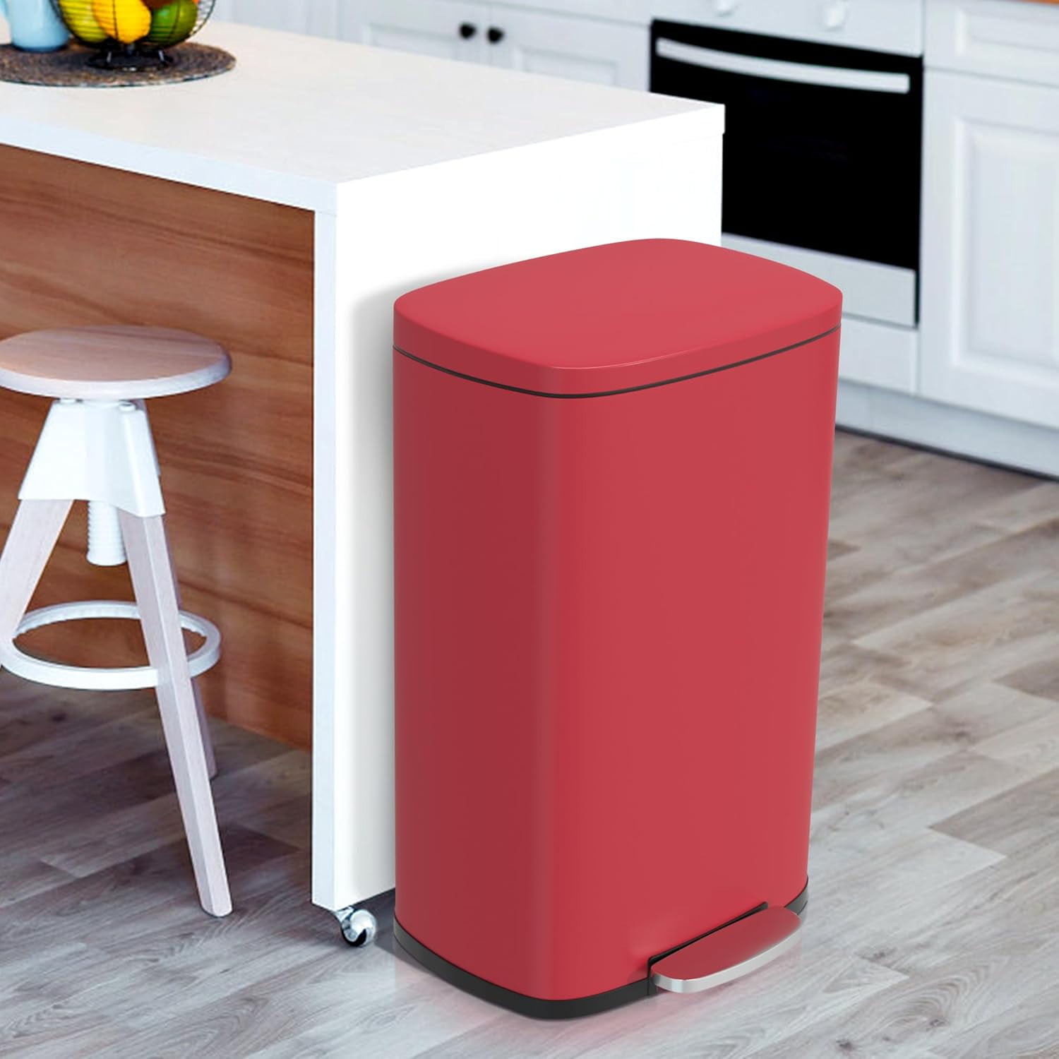 13 Gallon Trash Can, Brushed Stainless Steel Kitchen Trash Can with Soft-Close Lid, Fingerprint ...