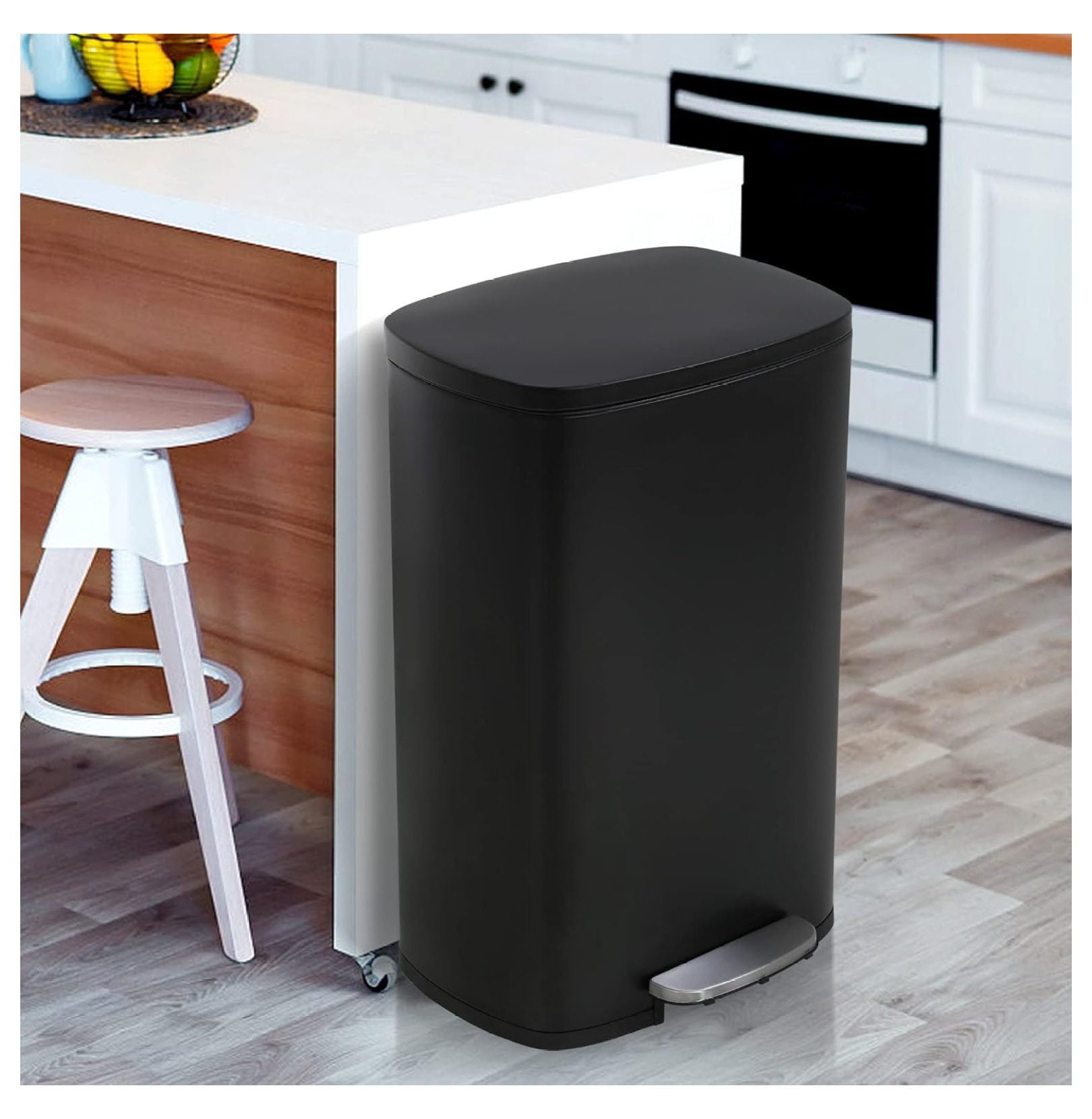 13 Gallon Trash Can, Brushed Stainless Steel Kitchen Trash Can with ...