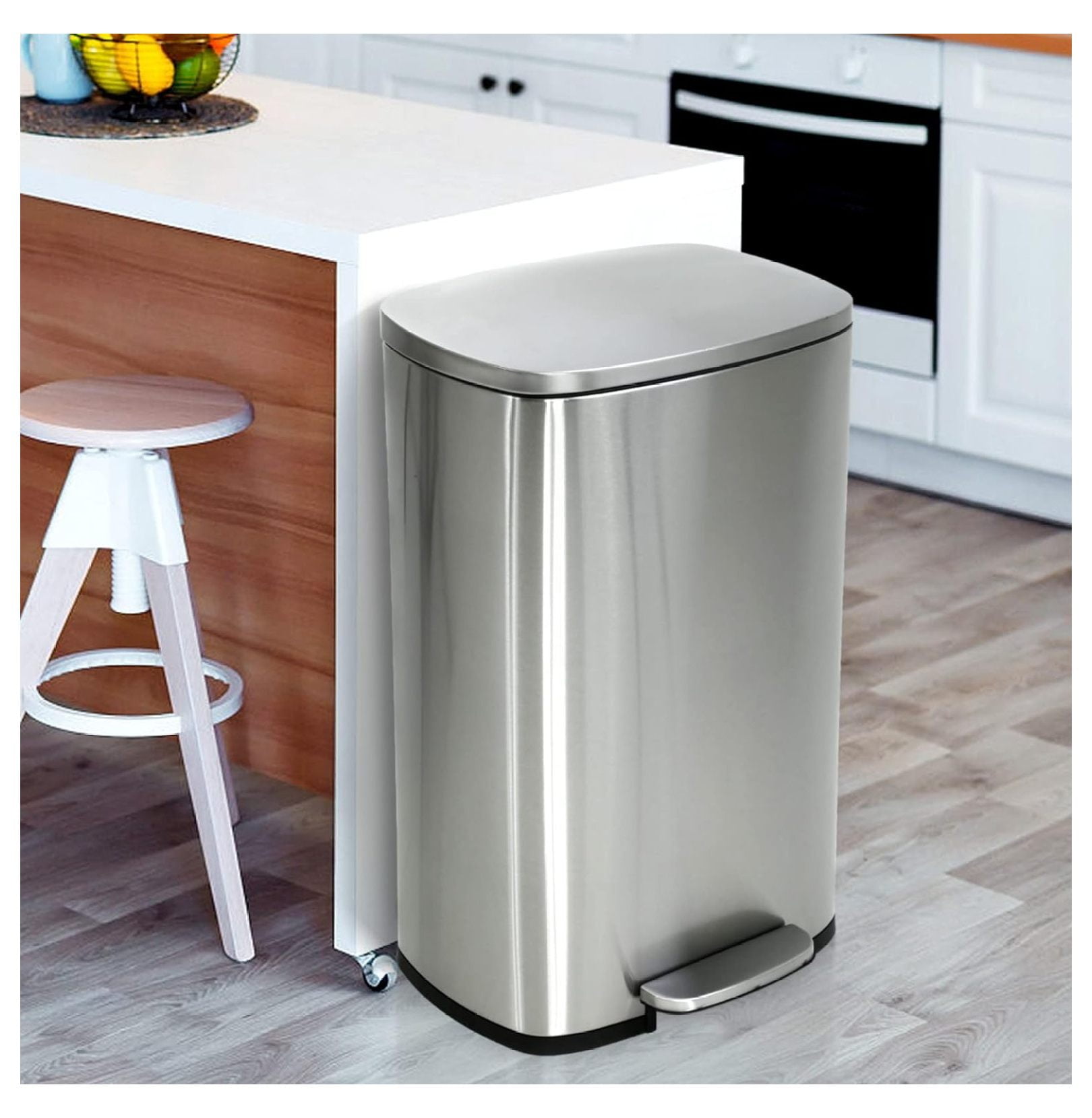 13 Gallon Trash Can, Brushed Stainless Steel Kitchen Trash Can with ...