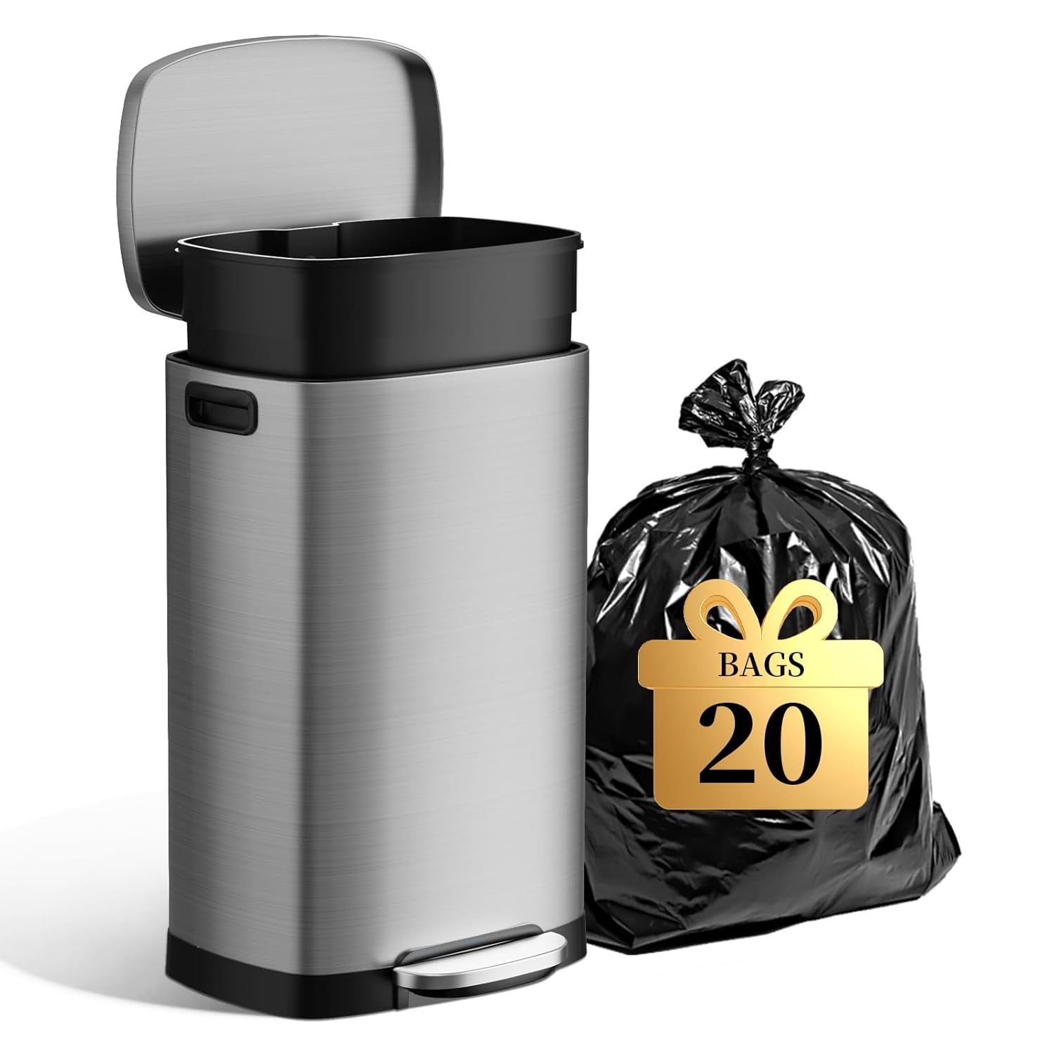 13 Gallon Trash Can with Lid, 50L Fingerprint Proof Stainless Steel ...
