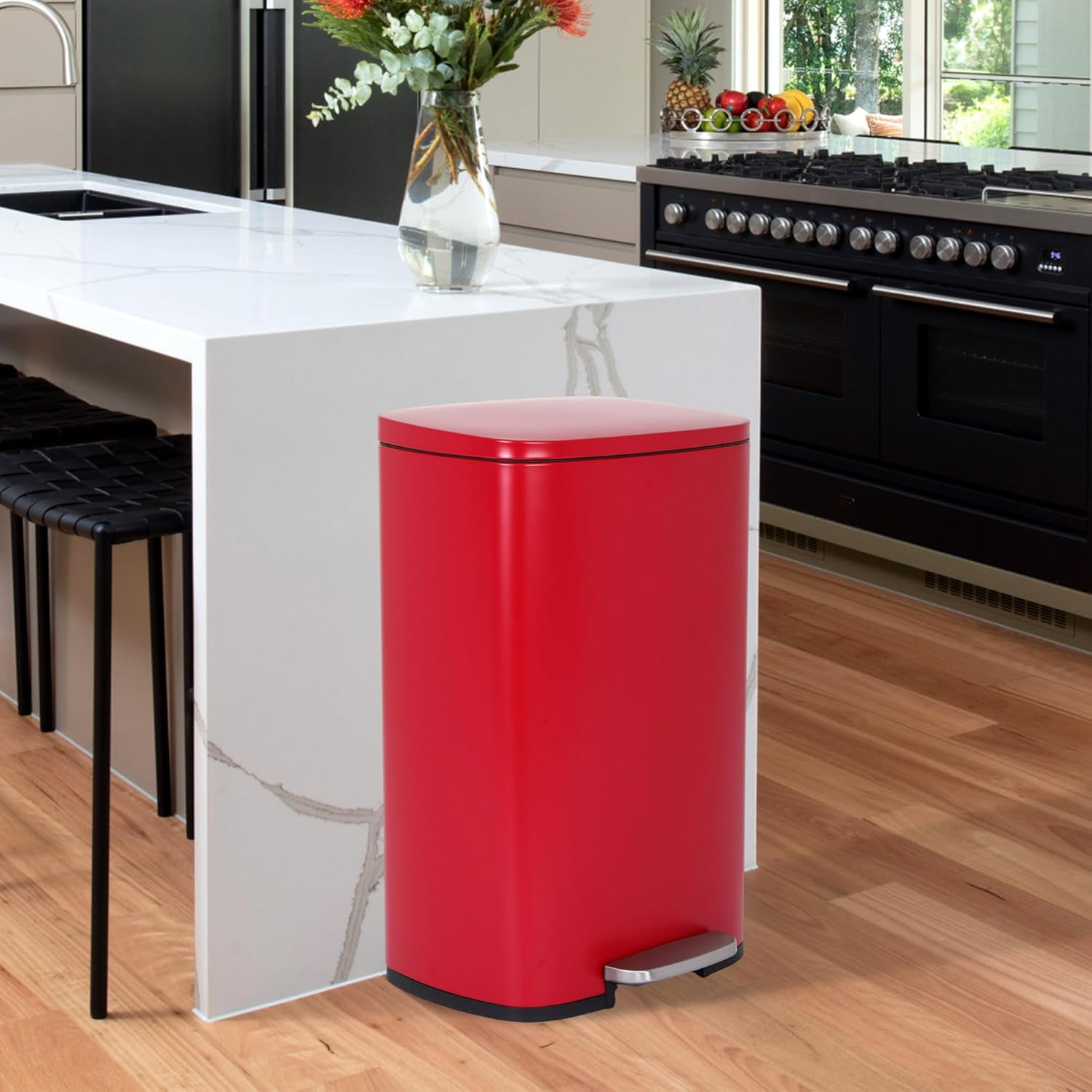 13 Gallon Trash Can,Stainless Steel Kitchen Trash Bin,Garbage Bin with Lid,Step Trash Can ...