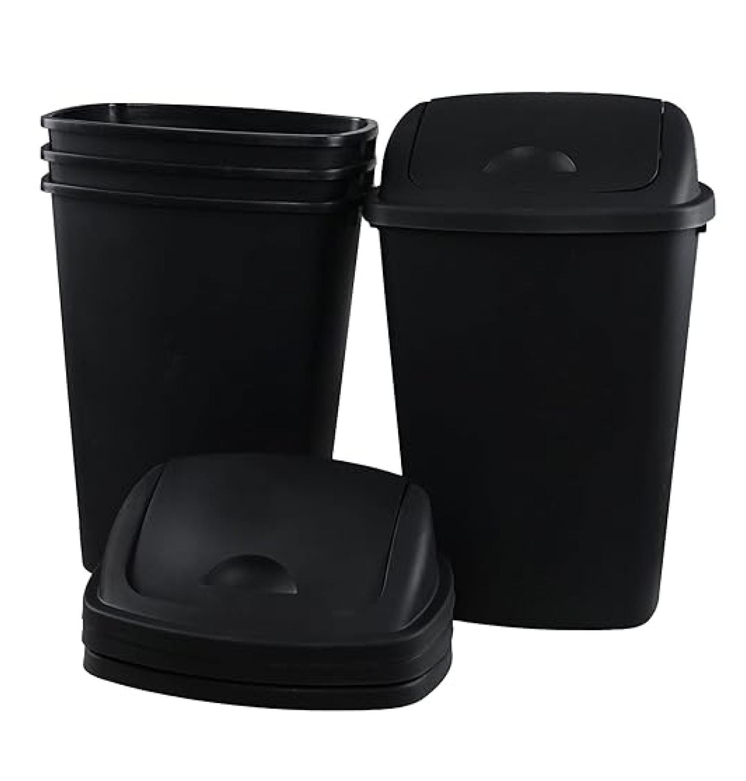 13 Gallon Trash Cans with Lids, 4 Pack Black Plastic Waste Baskets for ...