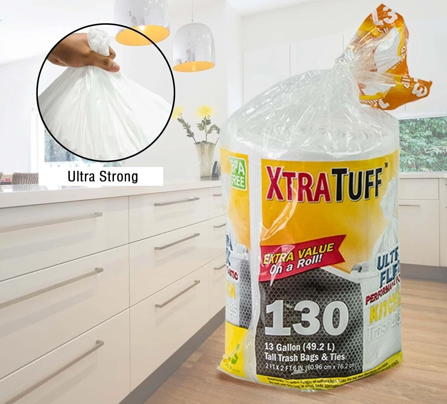 13 Gallon White Trash Bags Kitchen Trash Bags 130 Counts(1Pack) New ...