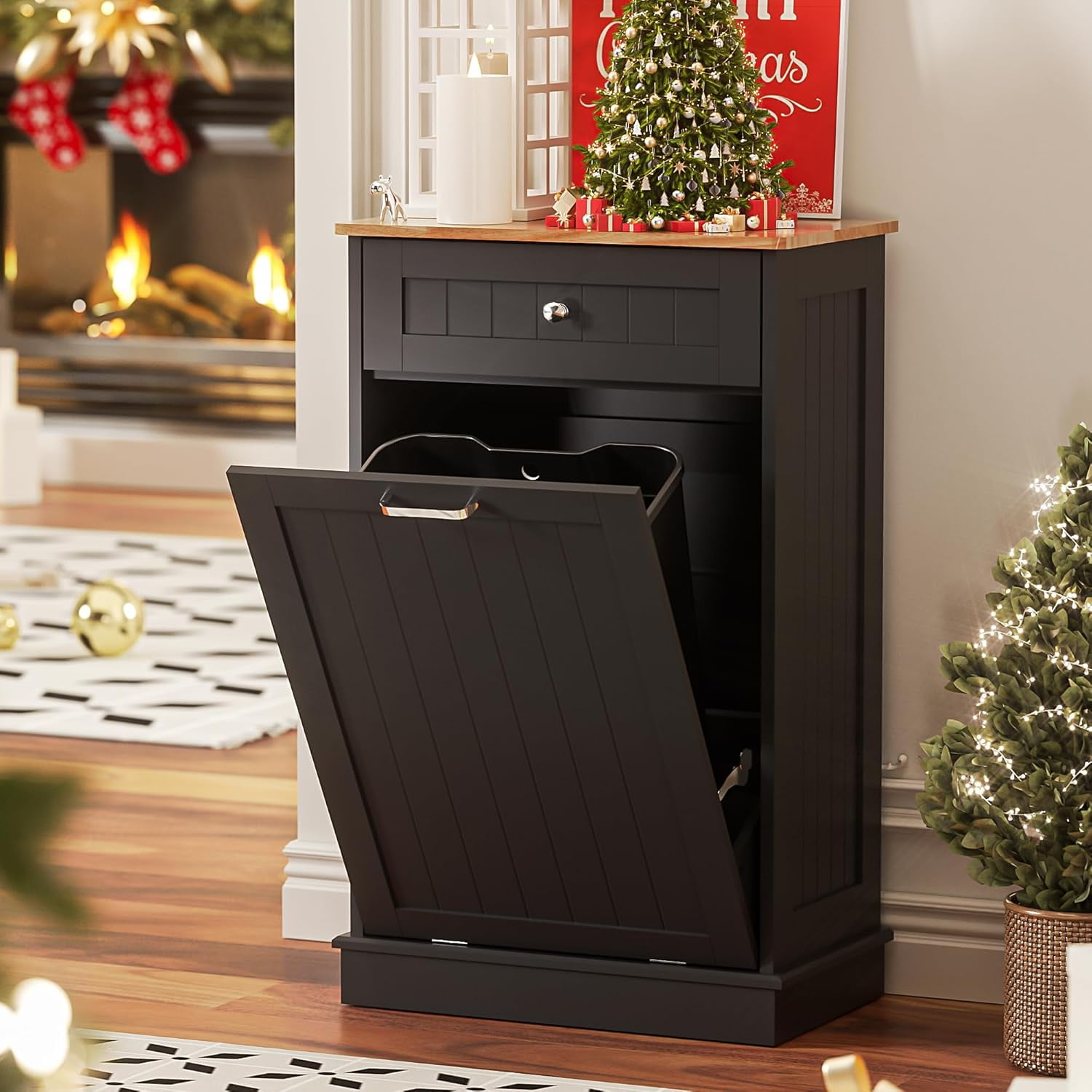 13 Gallons Tilt Out Trash Cabinet Kitchen Waste Bins Free Standing ...