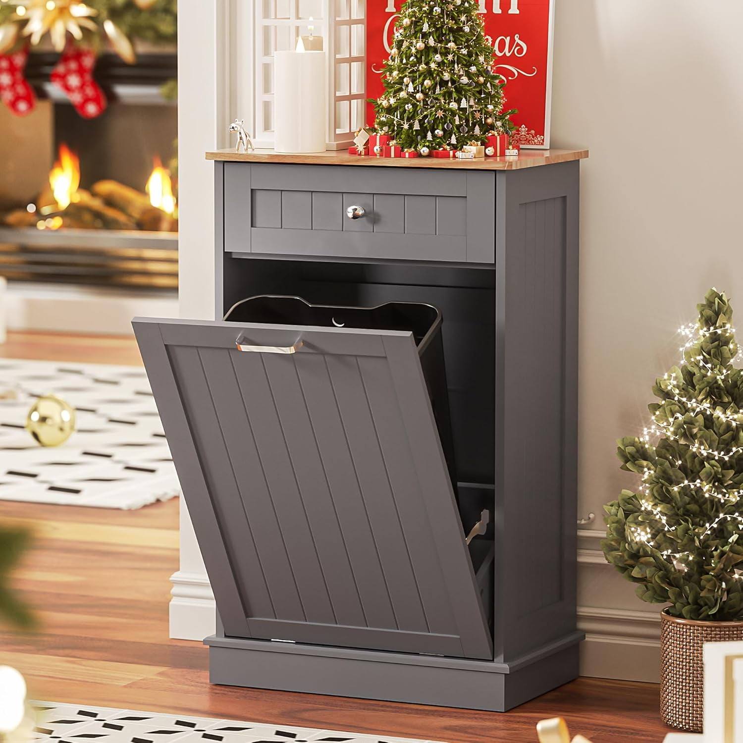 13 Gallons Tilt Out Trash Cabinet Kitchen Waste Bins Free Standing ...