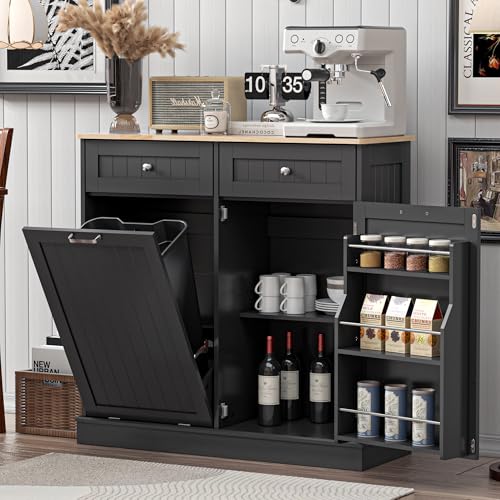 13 Gallons Tilt Out Trash Cabinet Freestanding Kitchen Trash Can ...