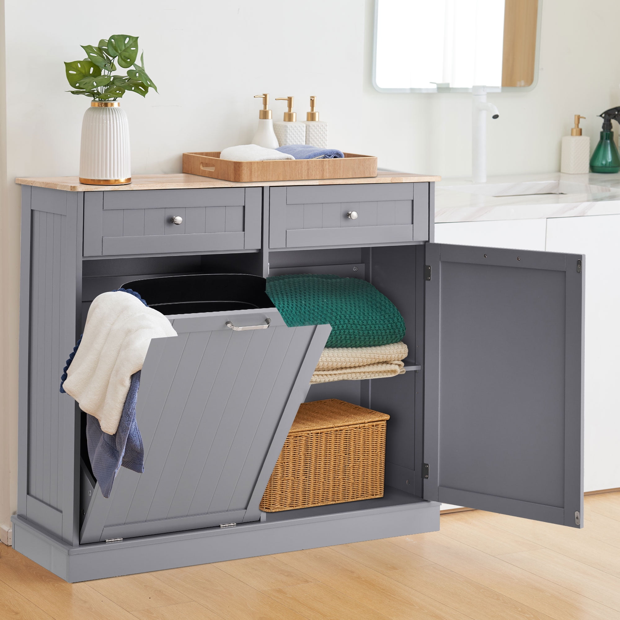 HARIPUL Single Tilt Out Trash Cabinet 13 Gallon Waste Bins Hidden Trash ...