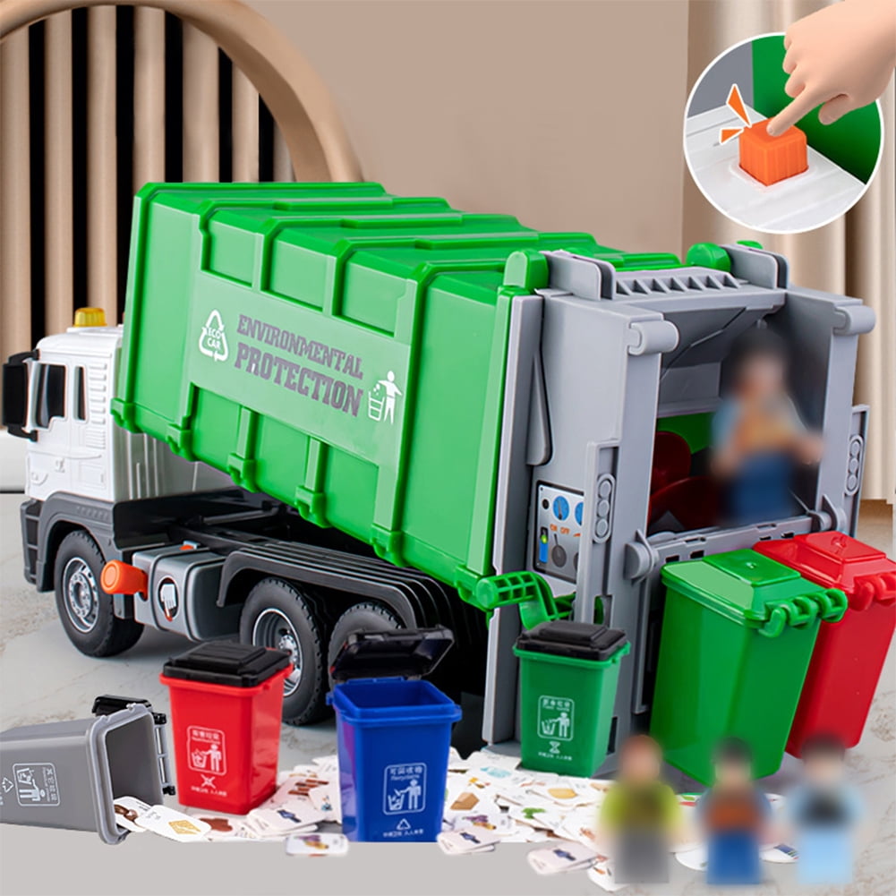 13" Garbage Truck Toy, Friction-Powered Trash Truck with Lights ...