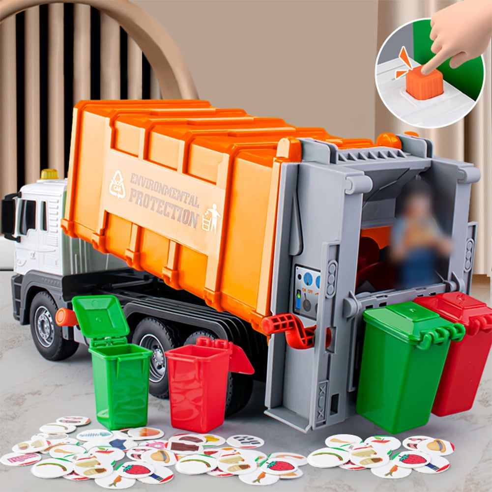 13" Garbage Truck Toy, Friction-Powered Trash Truck with Lights ...
