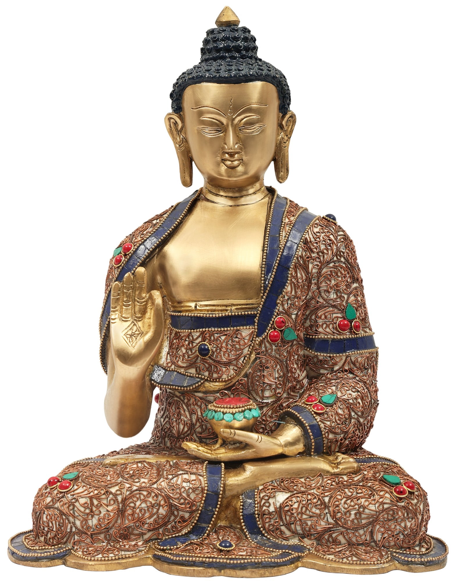 13" Gautam Buddha Preaching His Dharma With Inlay Work In Brass ...
