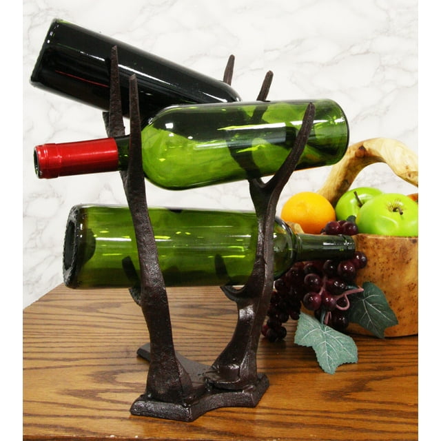 13"H Rustic Western Metal Trophy Stag Deer Antlers 3 Wine Bottles ...