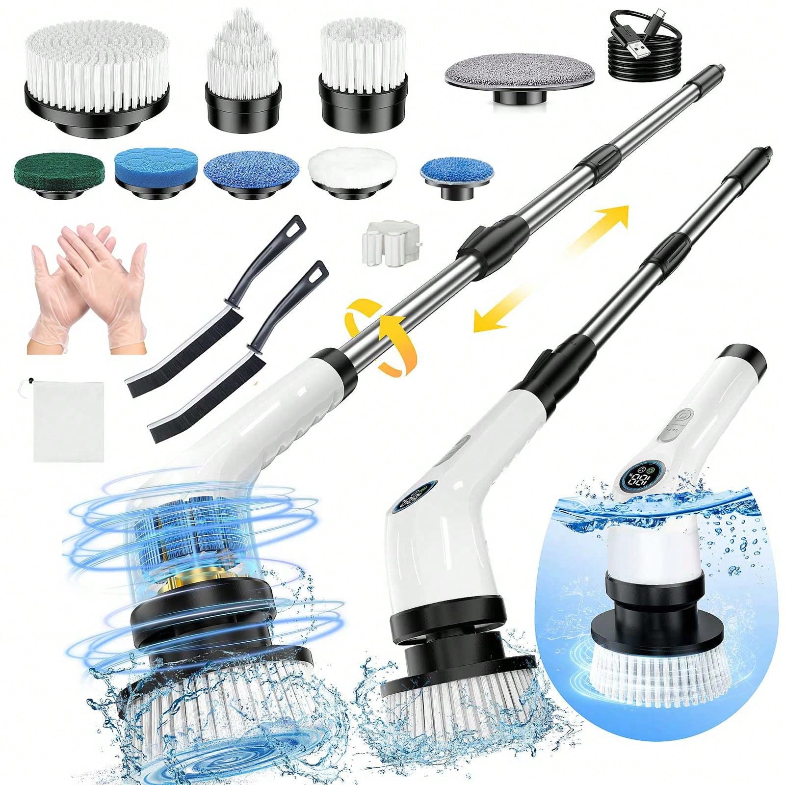 13-In-1 Electric Rotary Scrubber, Dual Adjustable Speed Cordless ...