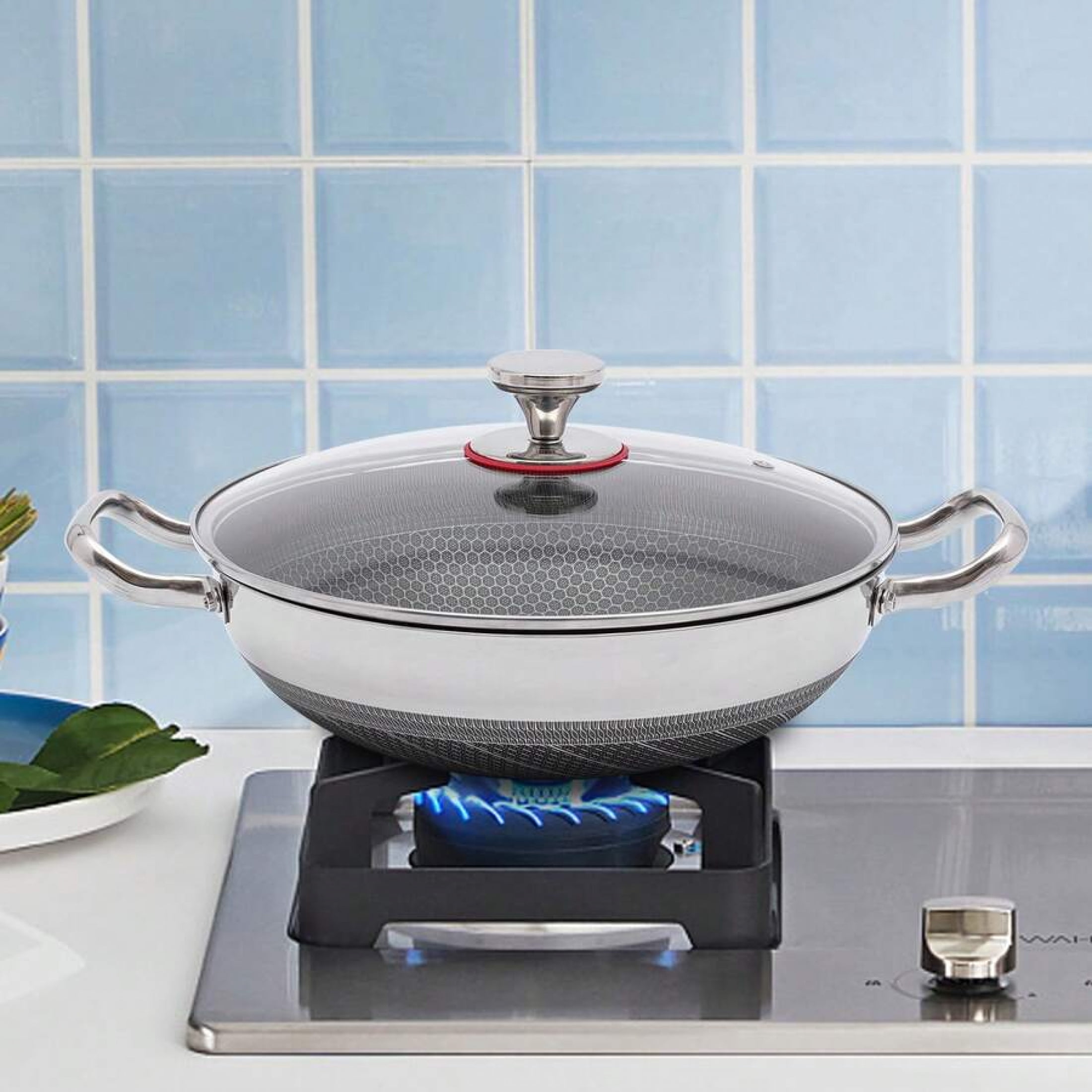 13 Inch 316 Stainless Steel Non-Stick Frying Pan with Lid, Double ...