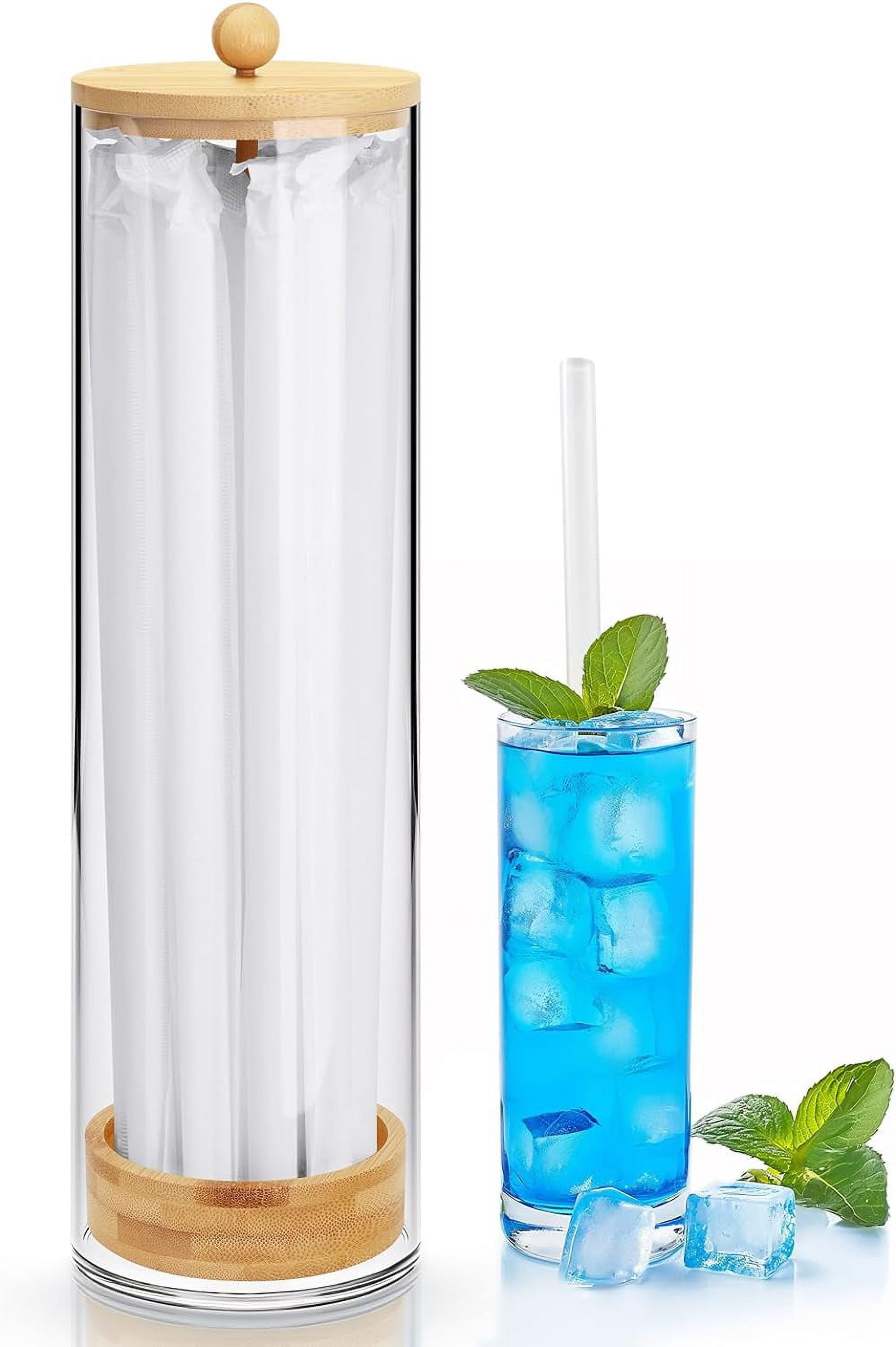 13-Inch Acrylic Straw Dispenser with Bamboo Lid with 100 Colorful ...