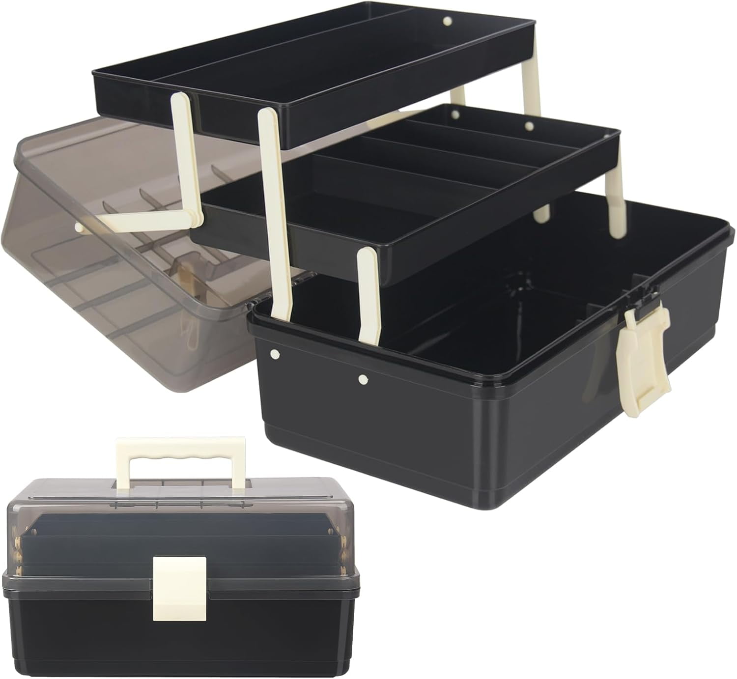 13-Inch Art Storage Box 3-Layers Plastic Storage Box with Handle Craft ...