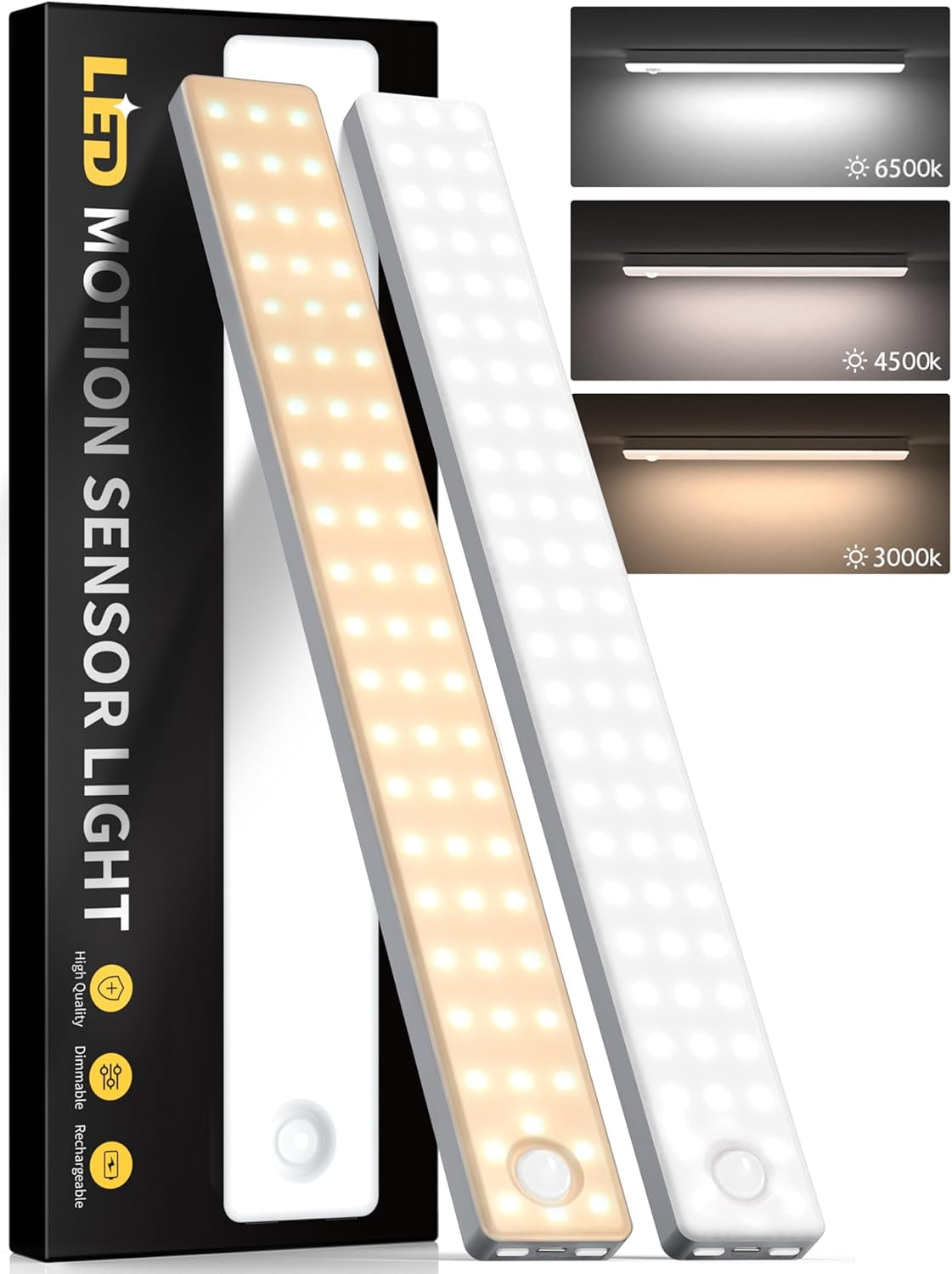 13 Inch Under Cabinet Lighting 2-Pack, 3 Color Dimmable LED with Motion ...