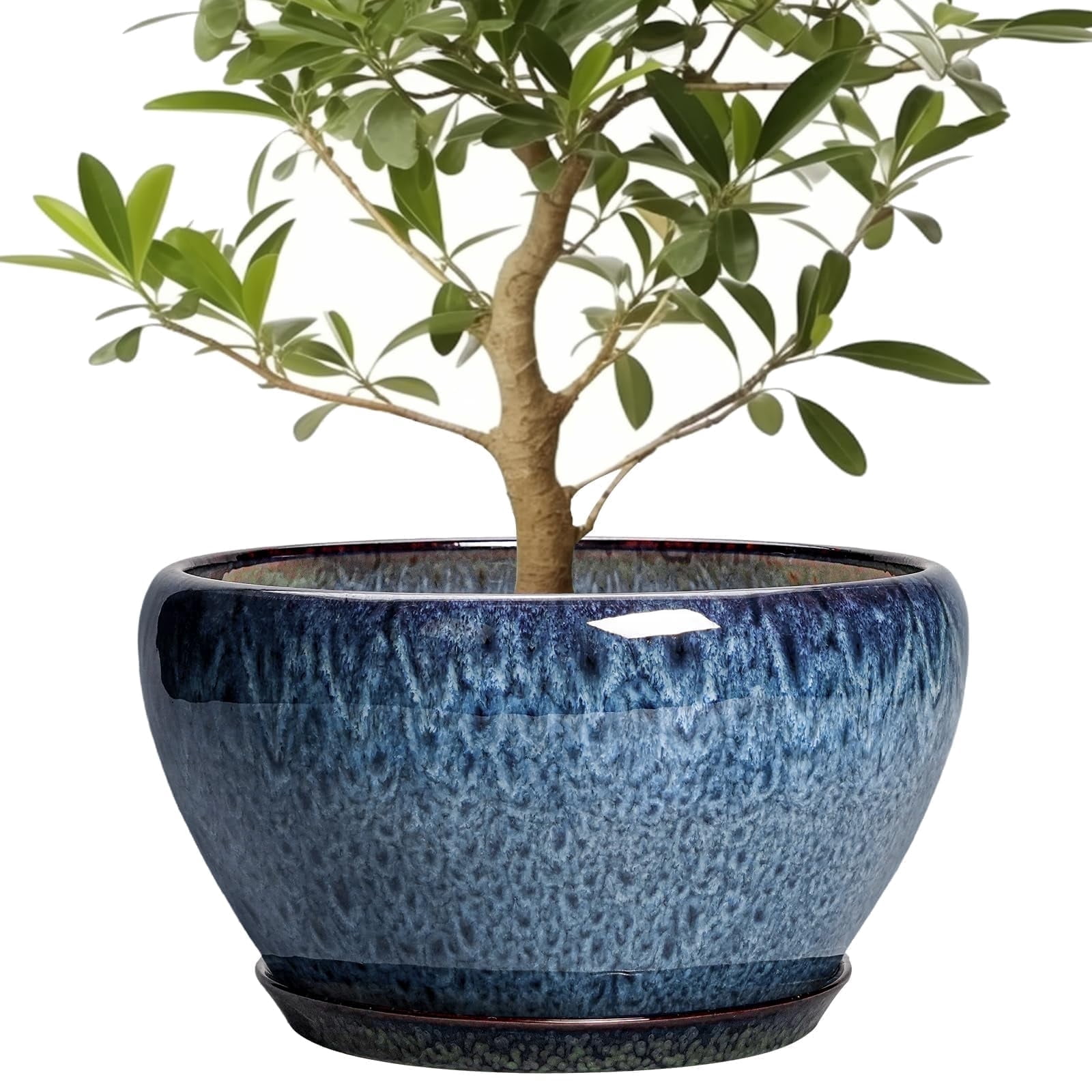 Ordivic 13 inch Blue Glaze Extra Large Round Deep Ceramic Modern ...