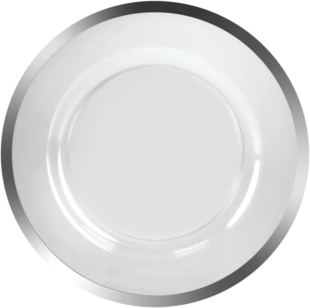 13 Inch Clear Charger Plate with Silver Rim – Elegant, Disposable ...
