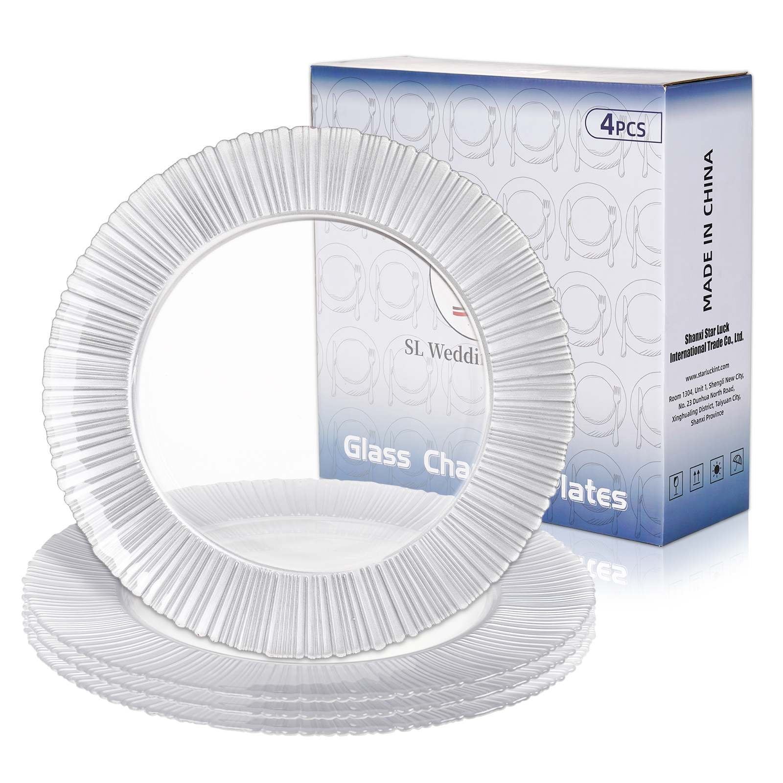 13 Inch Clear Glass Charger Plates with Silver Edge, 4 Packs Glass ...