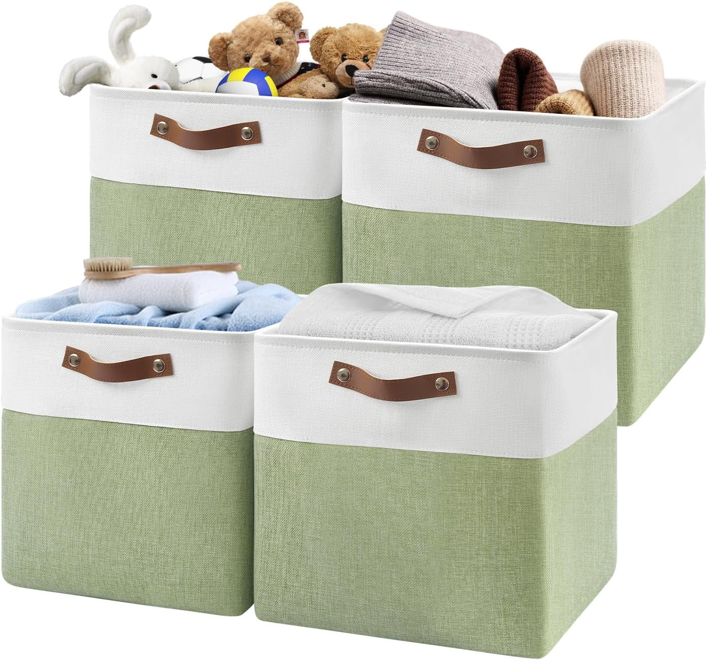 13 Inch Cube Storage Bins,Set of 4 , Foldable Storage Basket with PU ...