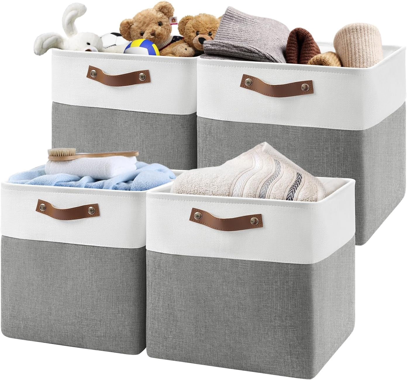 13 Inch Cube Storage Bins,Set of 4 , Foldable Storage Basket with PU ...