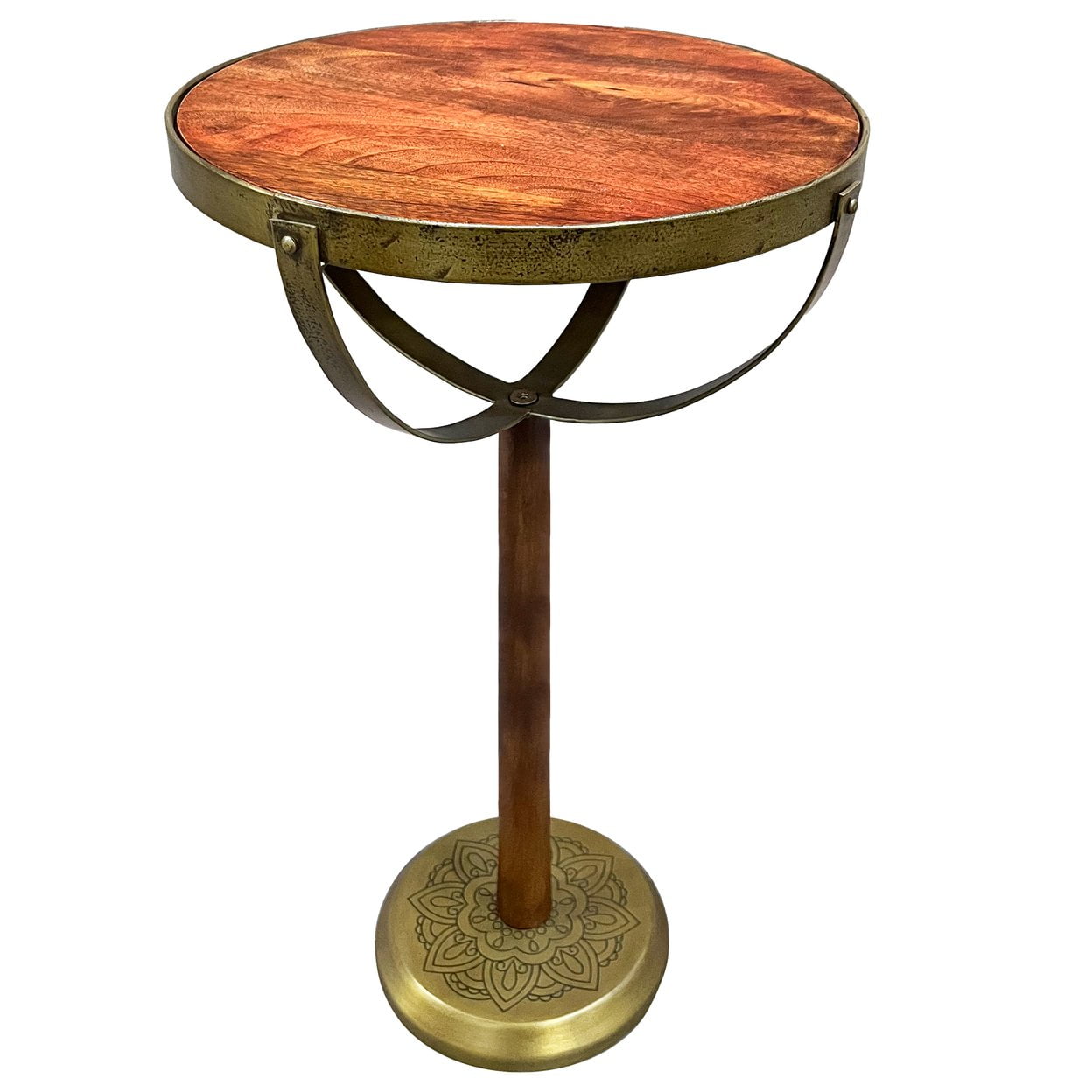 13 Inch Drink End Table Etched Design Martini Glass Shape Antique Brass ...