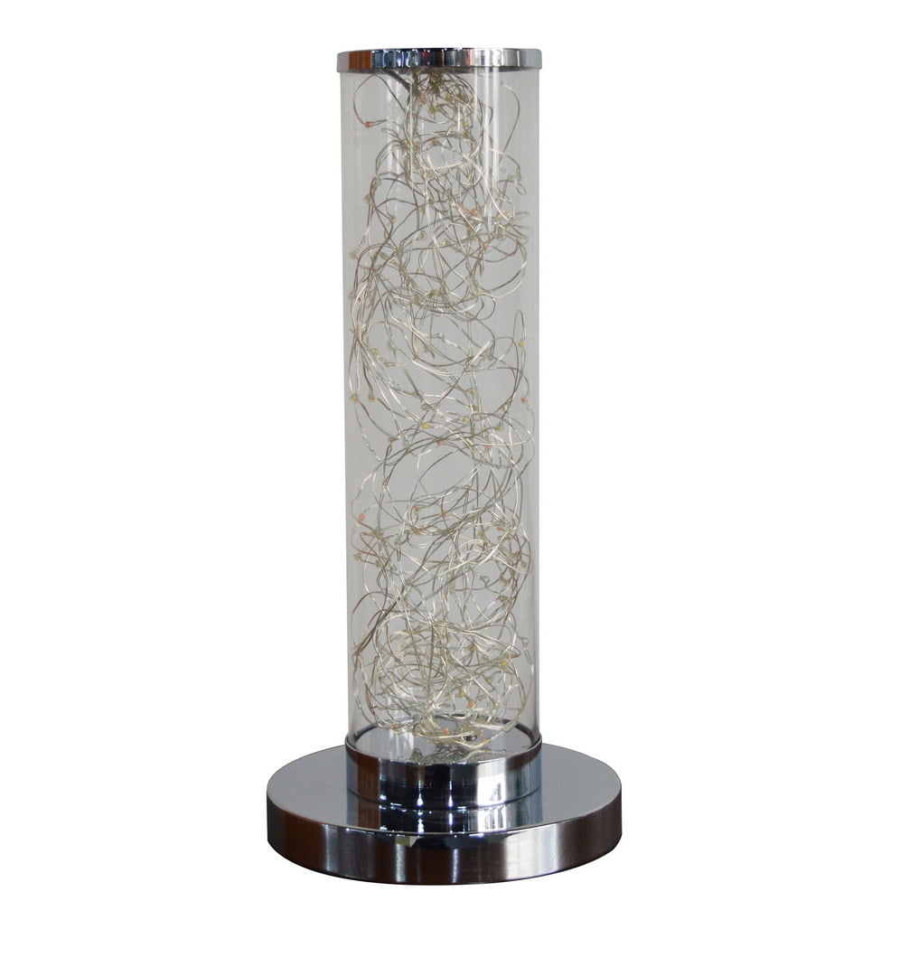 13-Inch Exposed Multi-Colored Rope LED Column Table Lamp with Silver ...