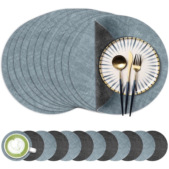 13-Inch Faux Leather Round Placemats Set of 12, Waterproof Anti-Slip ...
