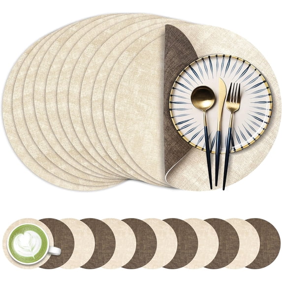 13-Inch Faux Leather Round Placemats Set of 12, Waterproof Anti-Slip ...