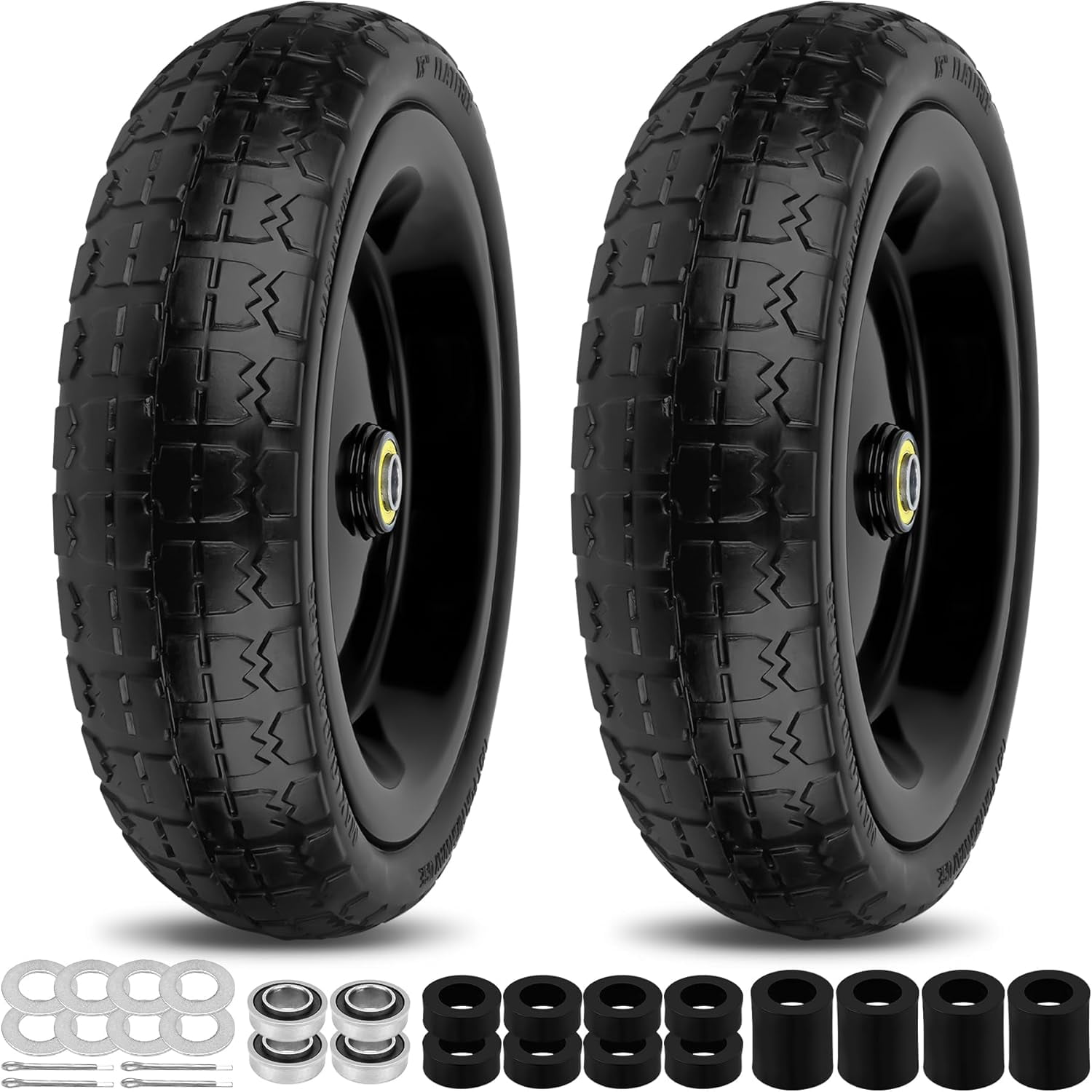 13 Inch Flat Free Wheels Tires 4.00-6 Solid Replacement with Universal ...