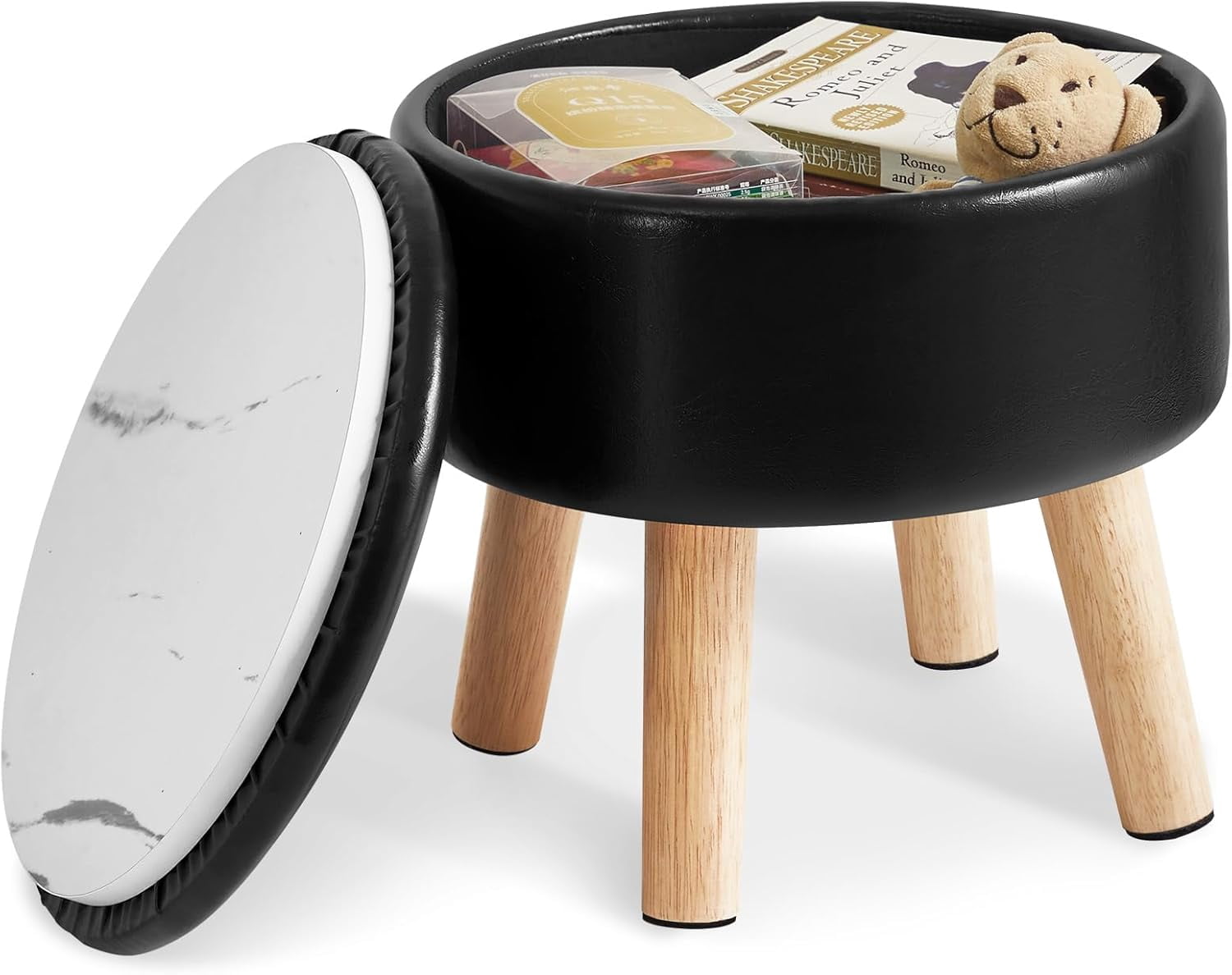 13 Inch Foot Stool Ottoman with Storage, Round Small Foot Rest with ...