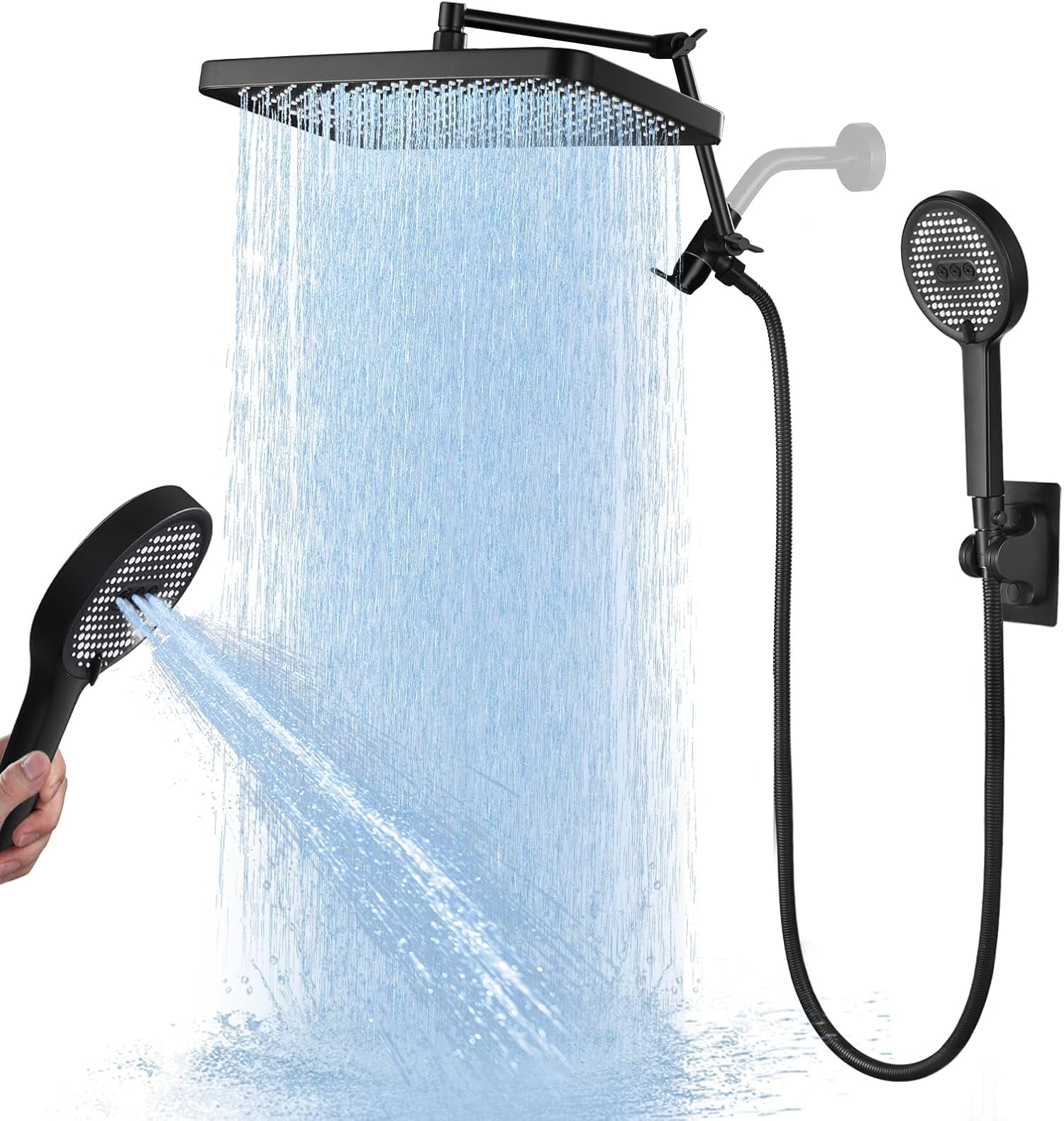 13 Inch High Rain Shower with Handheld Combo, Wide Rainfall Showerhead ...